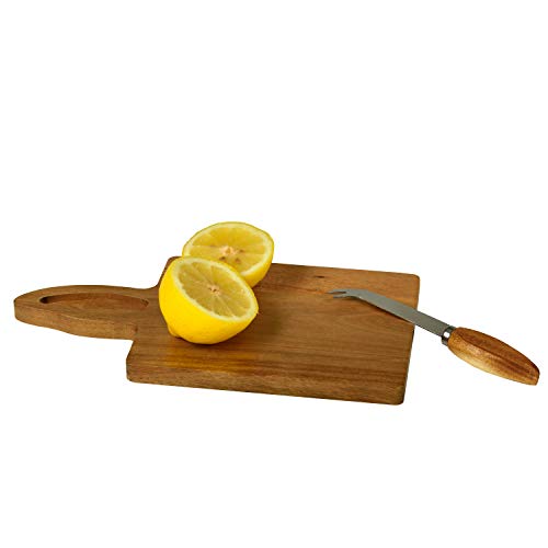 Picnic at Ascot Acacia Wood Cutting Board with built in Knife - Measures 11 x 6 Inches