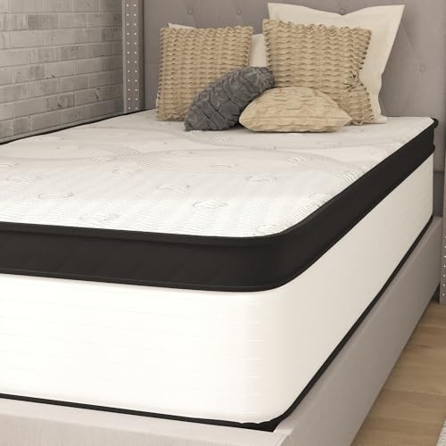 Flash Furniture Capri Comfortable Sleep Firm 12 Inch CertiPUR-US Certified Hybrid Pocket Spring Mattress, Extra Firm Feel, Durable Support, Twin Mattress in a Box,White
