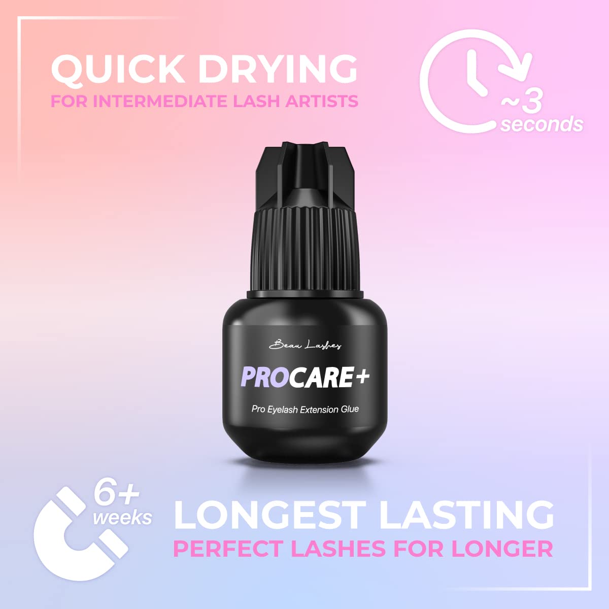 Extra Strong Eyelash Extension Glue for Professionals – Super Strong Black Bonding Adhesive for Long Lasting Semi Permanent Individual Lash Extensions – 3s Fast Drying / 6 Weeks Retention