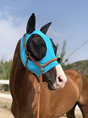 TGW RIDING Horse Fly Mask Super Comfort Horse Fly Mask Elasticity Fly Mask with Ears We Only Make Products That Horses Like (Pacific Blue, L)