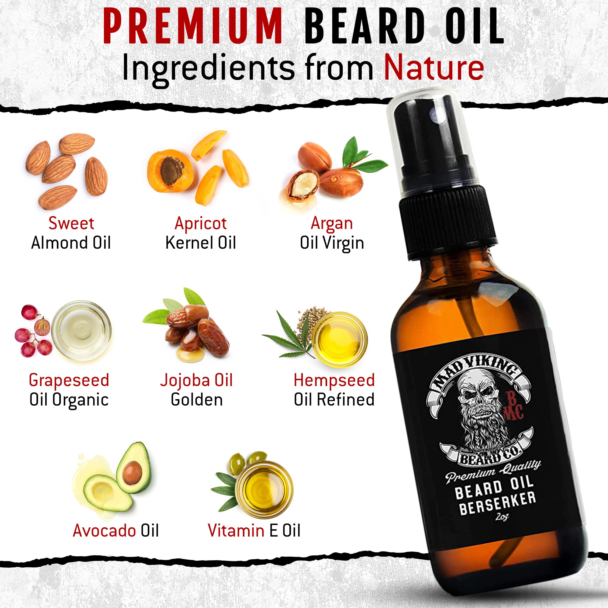 Mad Viking Beard Co. Premium Beard Oil for Men - Natural Beard Softener, Conditioner, and Skin Moisturizer - Reduces Beard Itch - For Thicker Looking Beards - Made in the USA