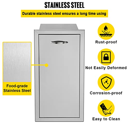 Mophorn Pull Out Trash Drawer 13.6Wx26Hx19.3D Inch Lower Sliding Rails Stainless Steel Roll Out Trash Bin Pull Out Tray Outdoor Kitchen Trash Drawer with Handle for BBQ Island Grill Station