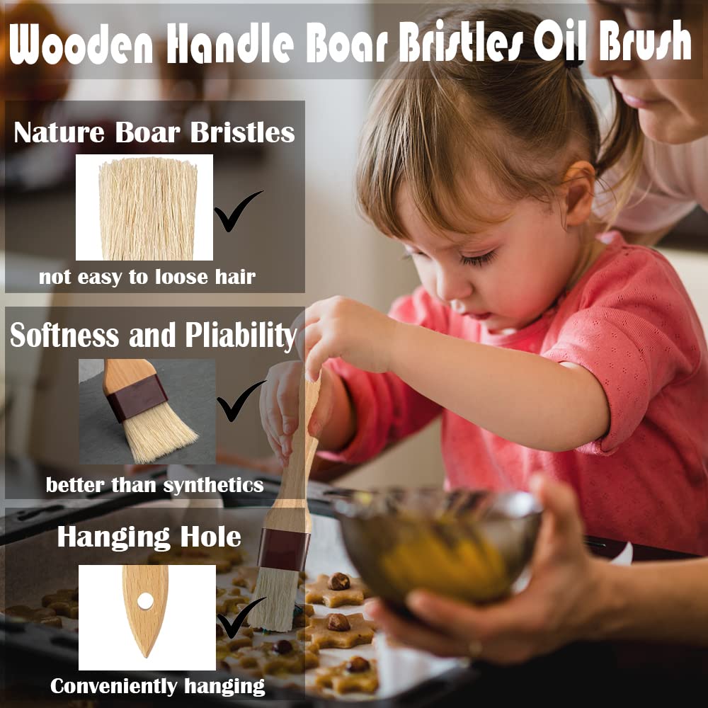 ANLIZY Pastry Brush for Cooking and Baking- 4 Pack Silicone Basting Brush and Food Brushes with Boar Bristles and Hardwood Handle Set for Kitchen, Grilling and Spreading Oil, Butter, BBQ Sauce (Black)