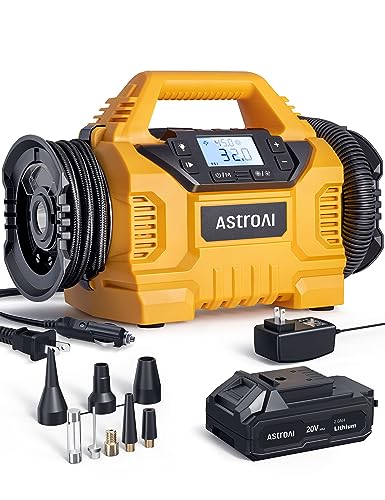 AstroAI Cordless Tire Inflator Portable Air Compressor for Car Tire Pump 160PSI with HD Screen, 3 Power Sources & Dual Powerful Motors, Heavy Duty Air Pump Inflation/Deflation father day gifts