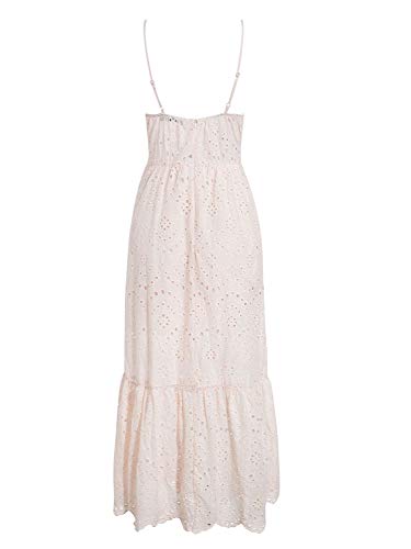 BerryGo Women's Embroidery Pearl Button Down Dress V Neck Spaghetti Strap Maxi Dress Peach Barbie Dress L