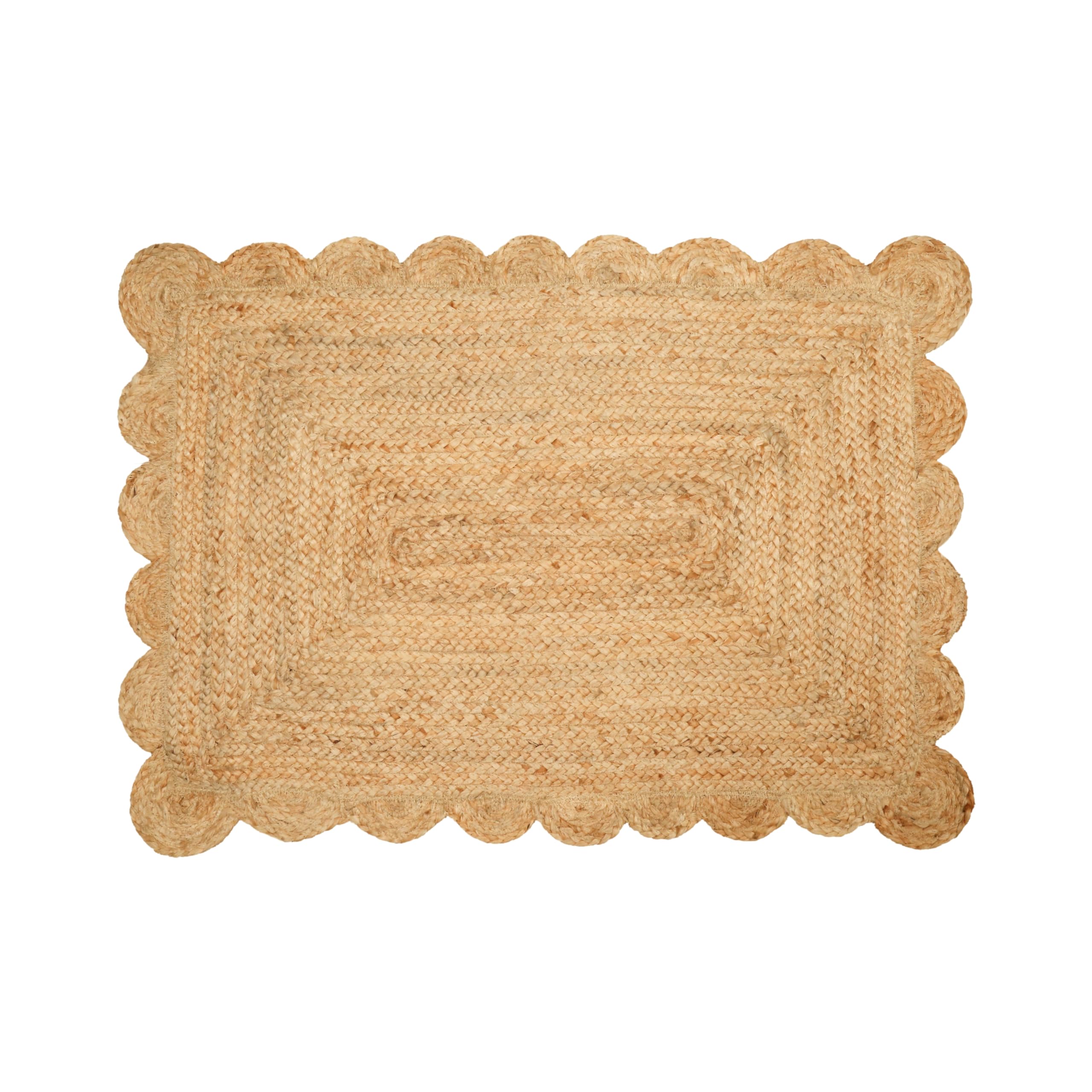 Hand Woven Area Rug Braided Jute Scalloped Border, Decor Collection Classic Quality Made for Living Room, Kitchen, 2x3' - Natural