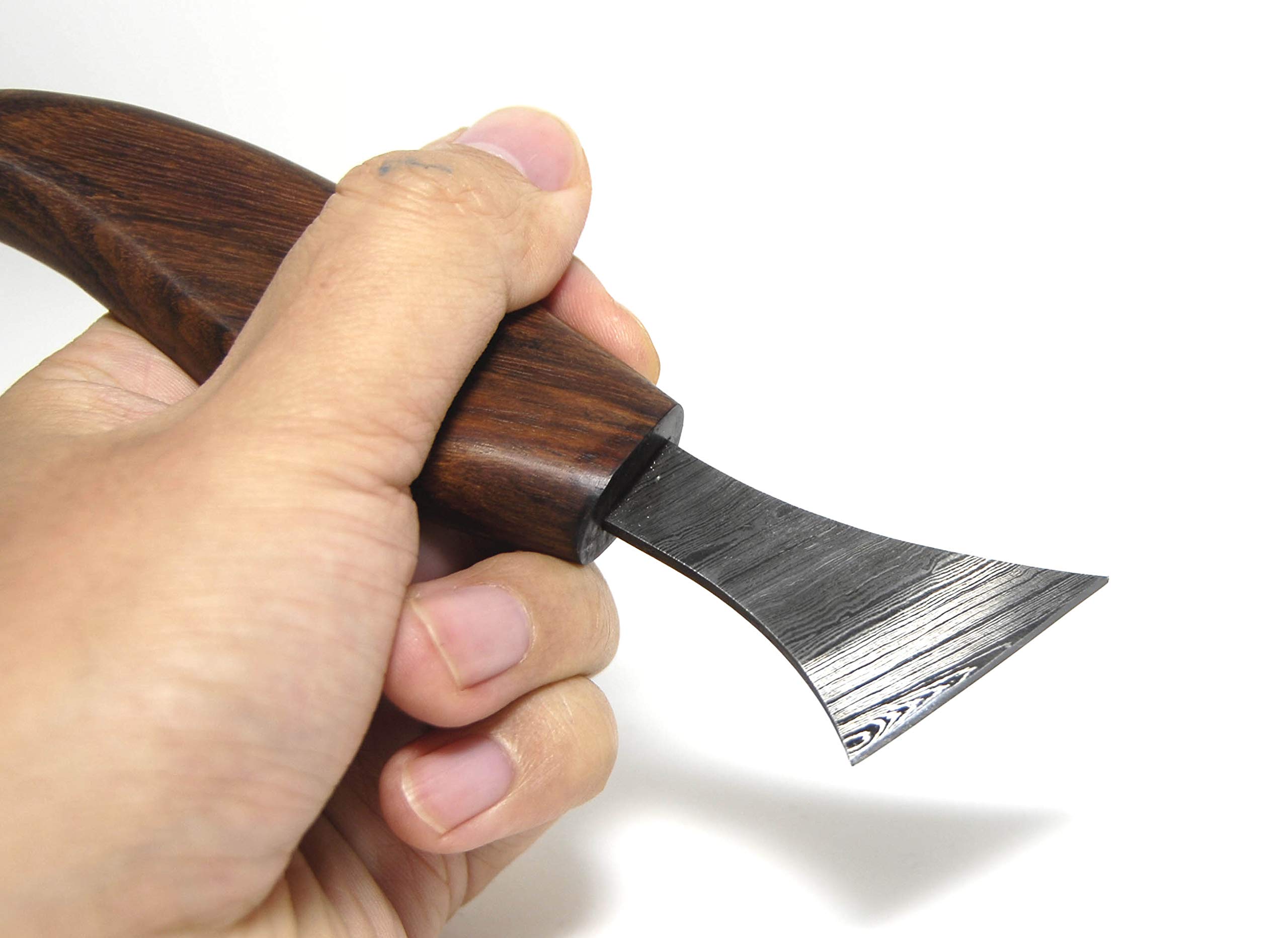 ShowJade Damascus Steel 1095/15n20 Geometric Wood Carving Knife with Walnut Handle Wood Carver Small Knife