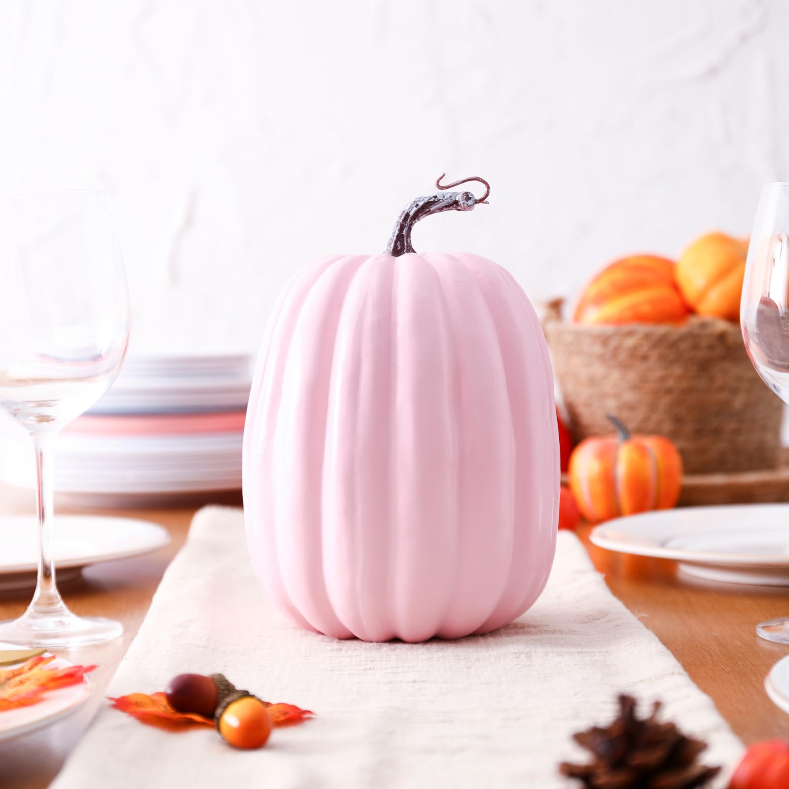 8 Inch Large Artificial Pumpkins Decor Foam Decorative Pumpkins for Halloween Autumn Harvest Home Decorations (Pink)