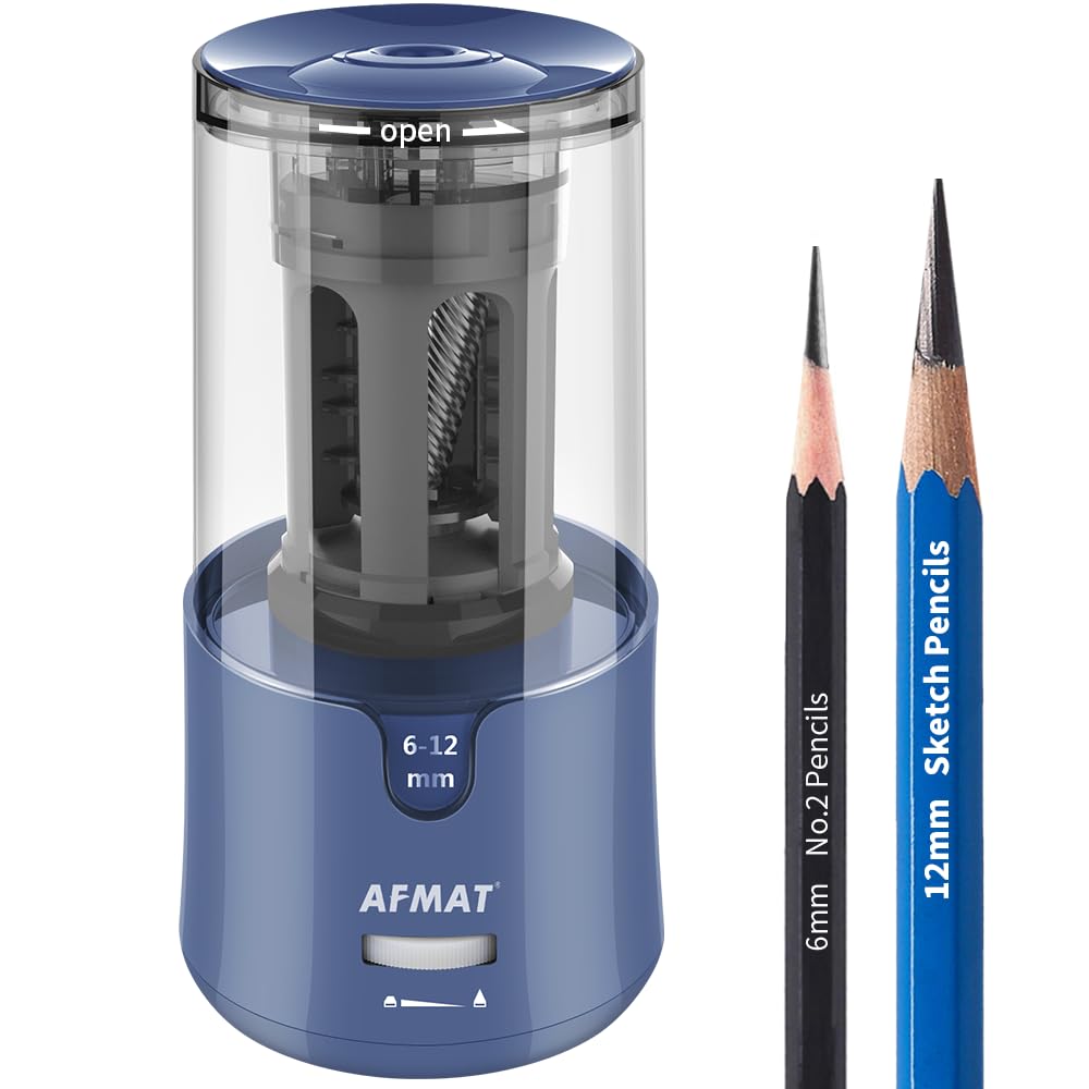 AFMAT Long Point Pencil Sharpener, Auto Stop & Fast Sharpening, Electric Pencil Sharpener for Artists, Super Long Point, Charcoal Pencil Sharpener Plug in for Ď6-12mm Drawing/Sketching/Colored Pencils
