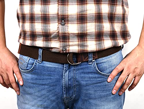 Aaron Leather Goods Canvas Belt with D-ring for men & women 1 or 3 pcs Black Brown Green (Walnut, Medium (34"-38" Waist))