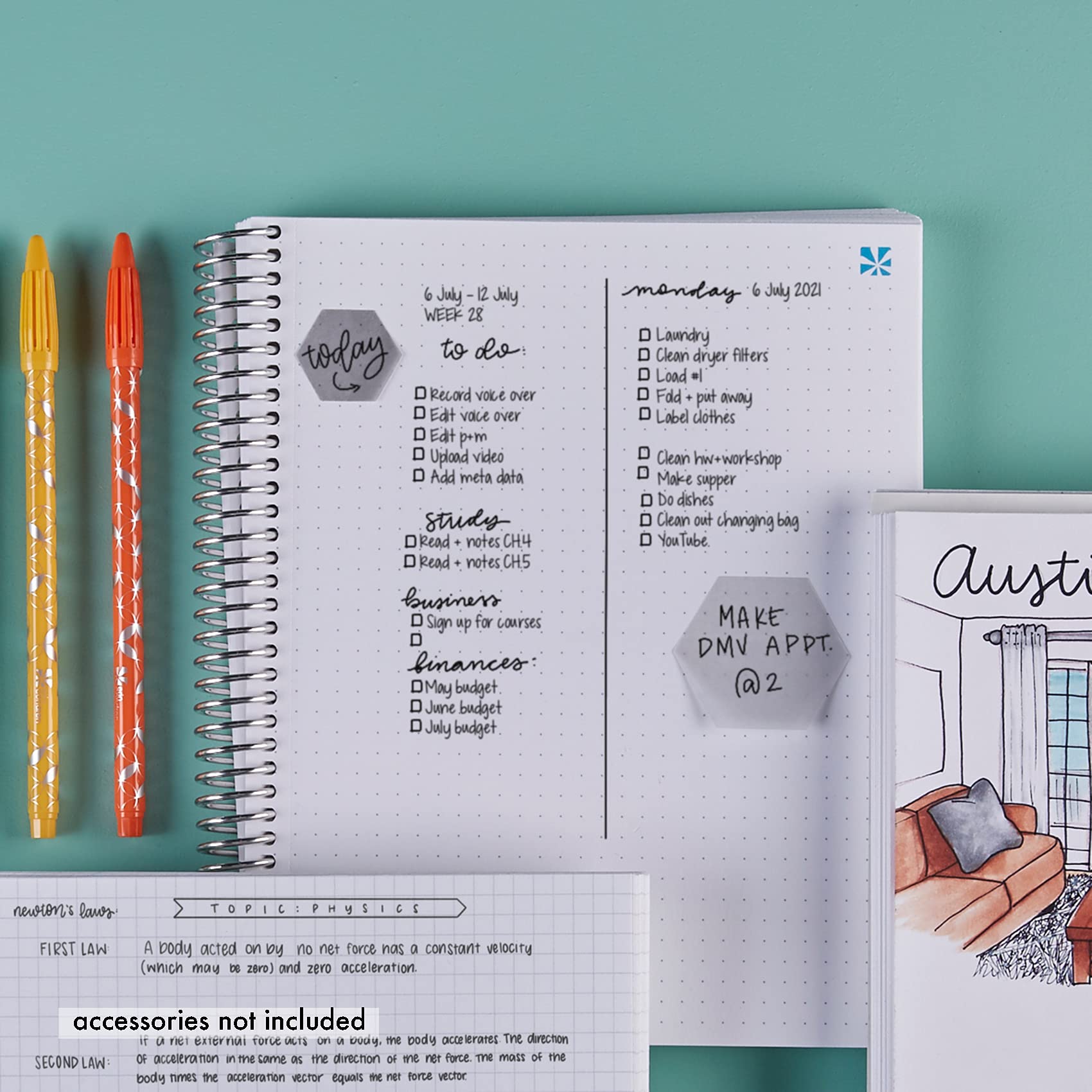 7" x 9" Spiral Bound Dot Grid Journal Notebook - Tie Dye Hearts. 5mm Dot Grid. 160 Page Writing, Drawing & Art Notebook. 80Lb Thick Mohawk Paper. Stickers Included by Erin Condren.