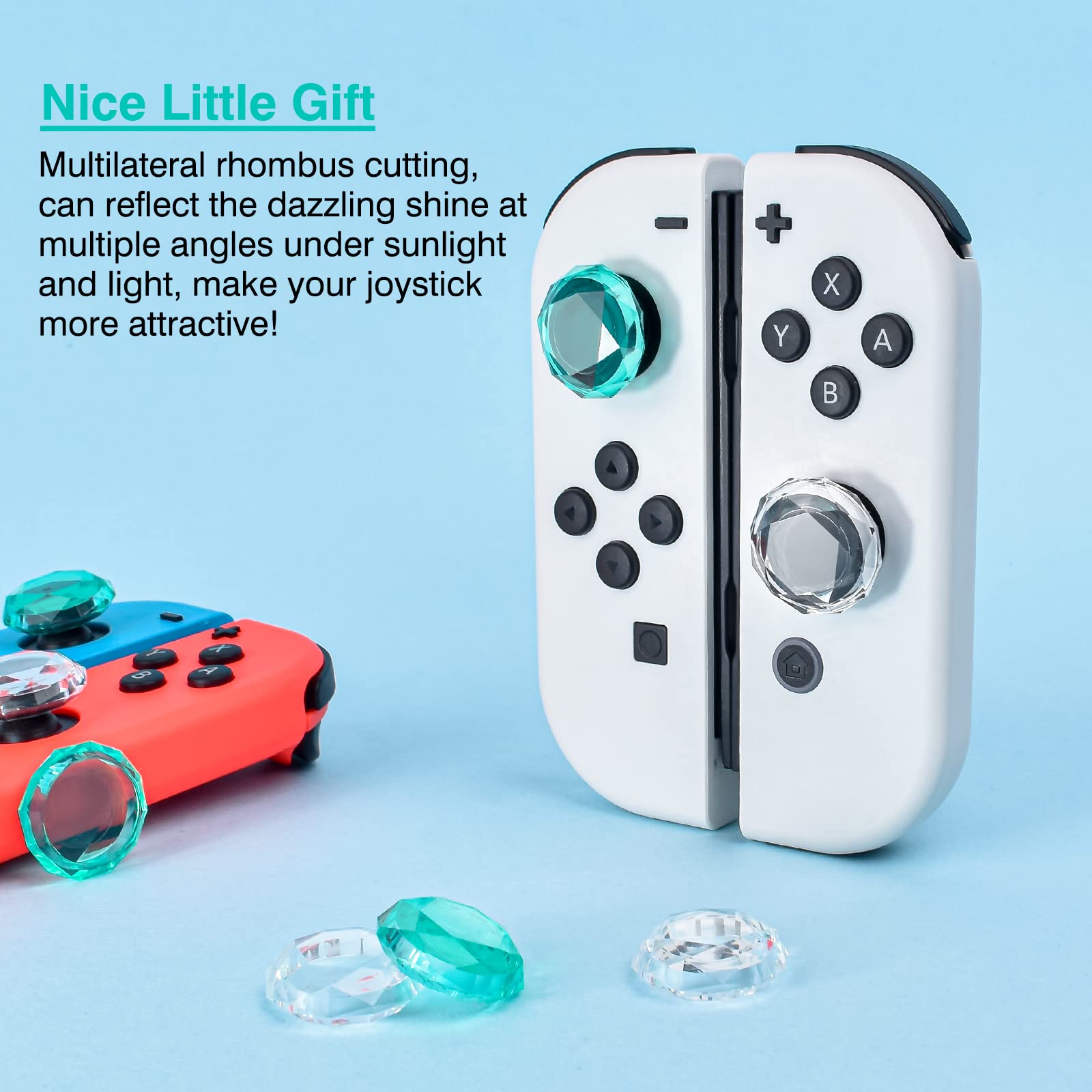 DLseego Diamond 3D Thumb Grips Caps Design for Switch & Switch Lite & Switch OLED Joy Con Crystal Clear Console Joystick Cover 4PCS - Clear and Green