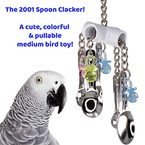 Bonka Bird Toys 2001 Spoon Clacker Durable Stainless Steel Pull Parrot Parrotlet Quaker Cockatiel