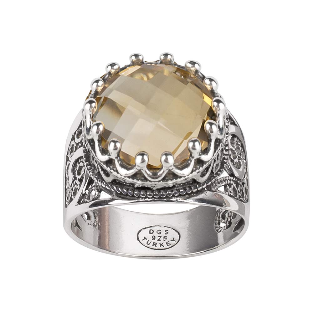 925 Sterling Silver Purple Amethyst Yellow Citrine Blue Topaz Round Filigree Paisley Ring (Size 5-12) (12, Citrine)