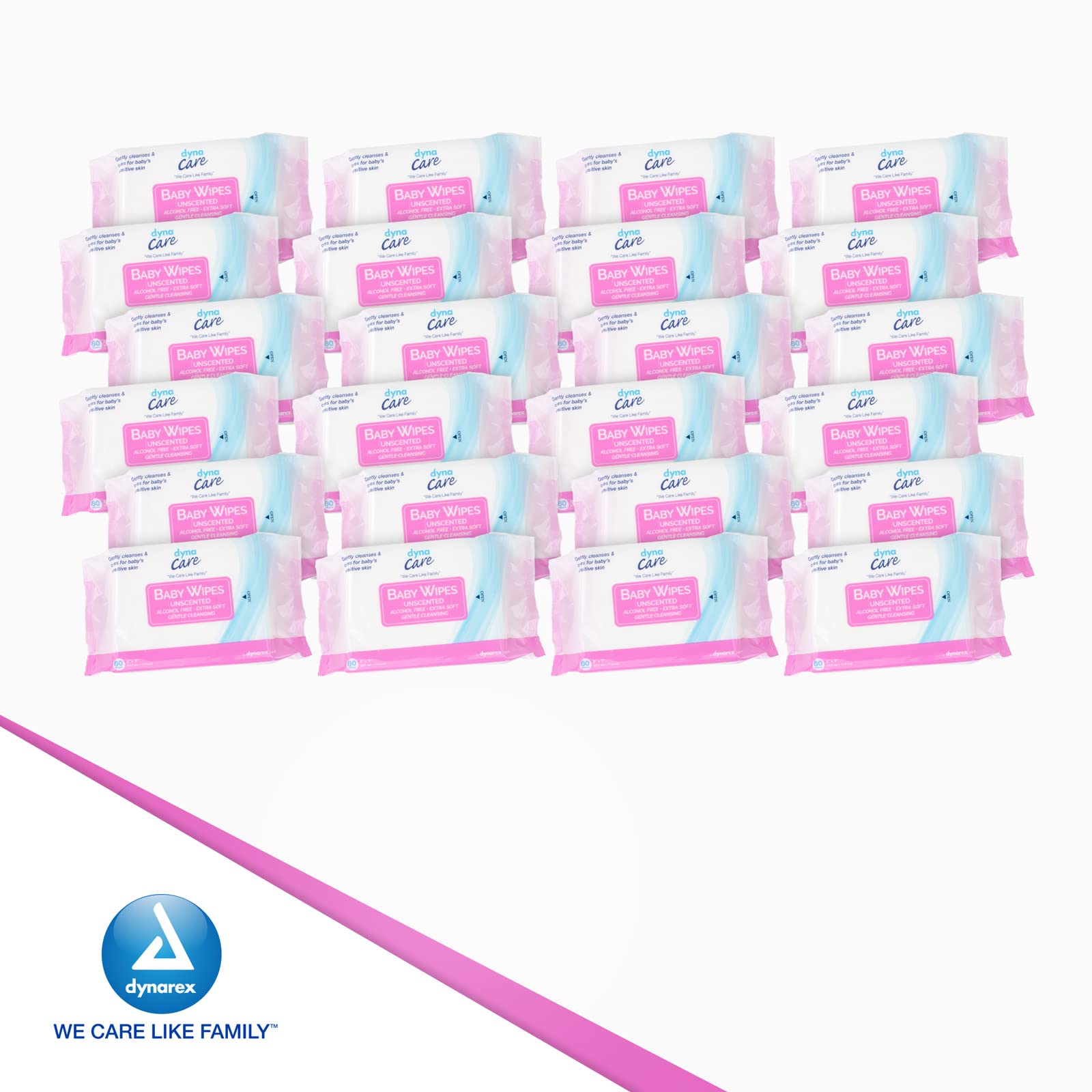 Dynarex Baby Wipes - Non-Alcohol Wipes for Babies with Lanolin & Aloe to Moisturize Skin - Resealable Soft Pack - Unscented - 5x7", 80 Wet Wipes per Pack, 24 per Case