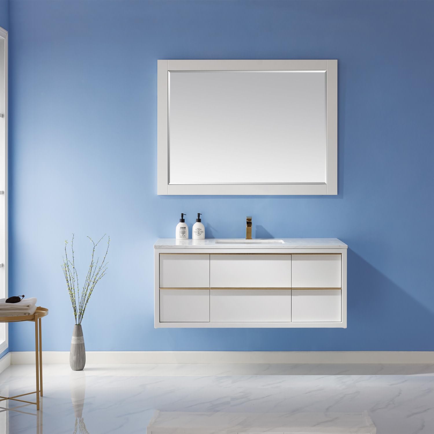Altair Design Morgan 48" Carrara White Stone Countertop Single Vanity w/Mirror White