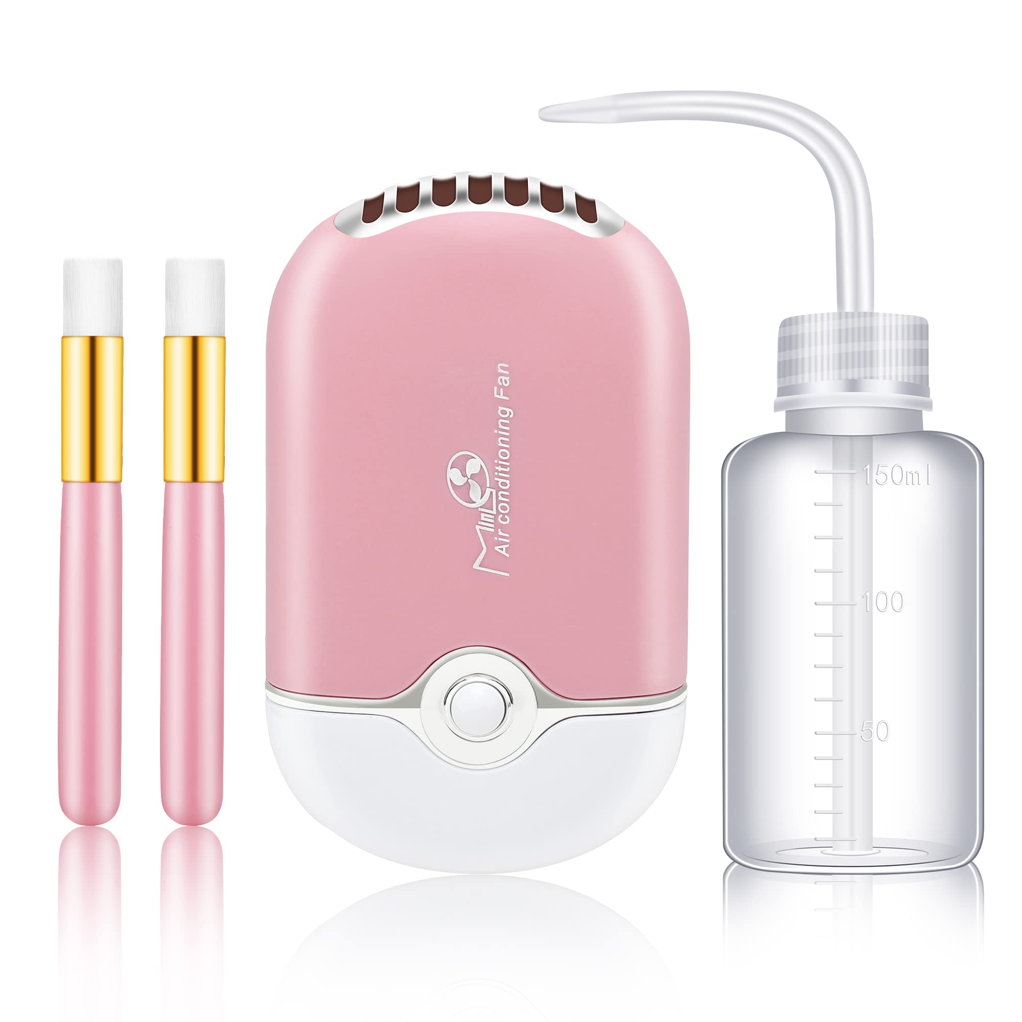 AFOUNDA USB & Mini Portable Fan + Lash Shampoo Brushes + Economy Plastic Squeeze Bottle, Rechargeable Electric Handheld Air Conditioning Cooling Refrigeration Fan For Eyelash(Pink)
