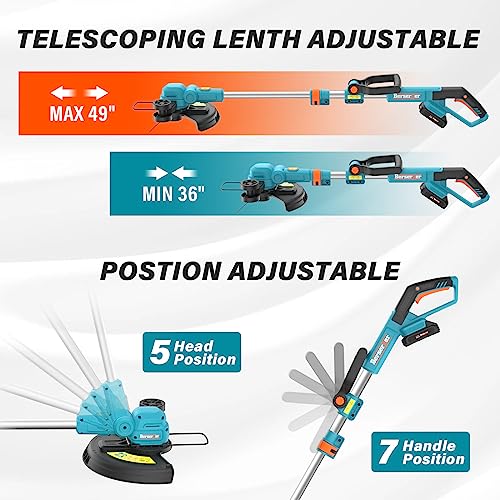 Berserker 20V 12" Cordless String Trimmer 2.0Ah Battery Powered and Fast Charger Included, 2-in-1 Compact Weed Wacker Eaters and Edger with Support Wheels,Ideal for Lawn Trim and Yard Maintenance