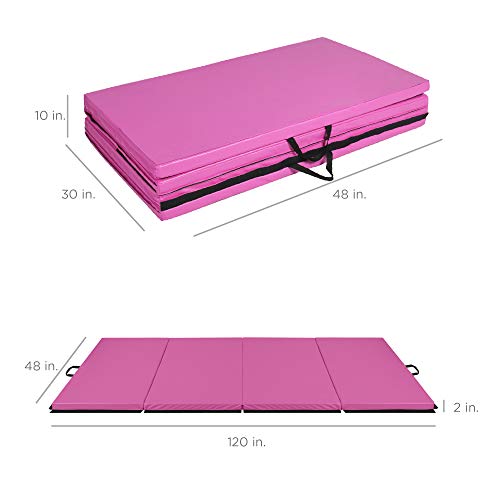 Best Choice Products 10ftx4ftx2in Folding Gym Mat 4-Panel Exercise Gymnastics Aerobics Workout Fitness Floor Mats w/Carrying Handles β Pink