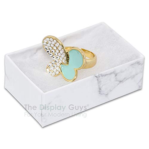 TheDisplayGuys 100-Pack #21 Cotton Filled Cardboard Paper Jewelry Box Gift Case - Marble White (2 5/8" x 1 5/8" x 1")