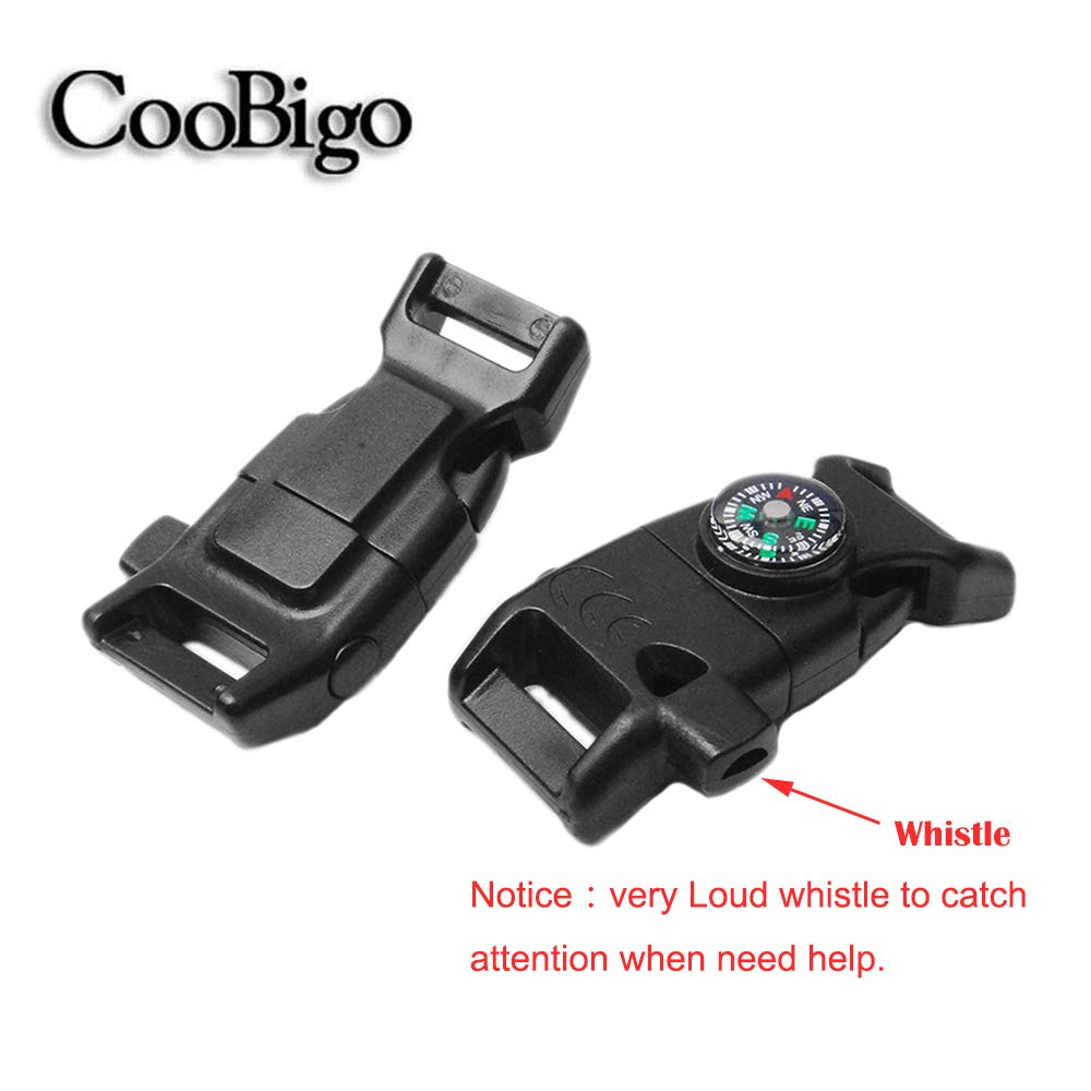 5 Pack Paracord Buckles Clips 5/8" Whistle Compass Buckle for Outdoor Camping Hiking Paracord Bracelet DIY Craft Project (Black)