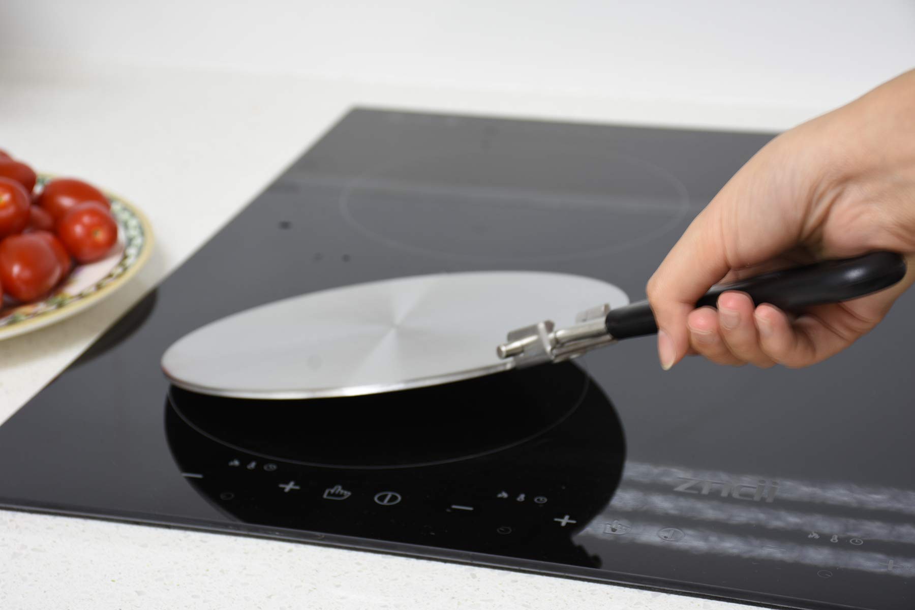 9.45inch Heat Diffuser Stainless Steel Induction Diffuser Plate with Foldable PP Handle, Induction Adapter Diffuser Converter Hob Simmer Ring Plate for Electric Gas Stove Glass Induction Cooktop