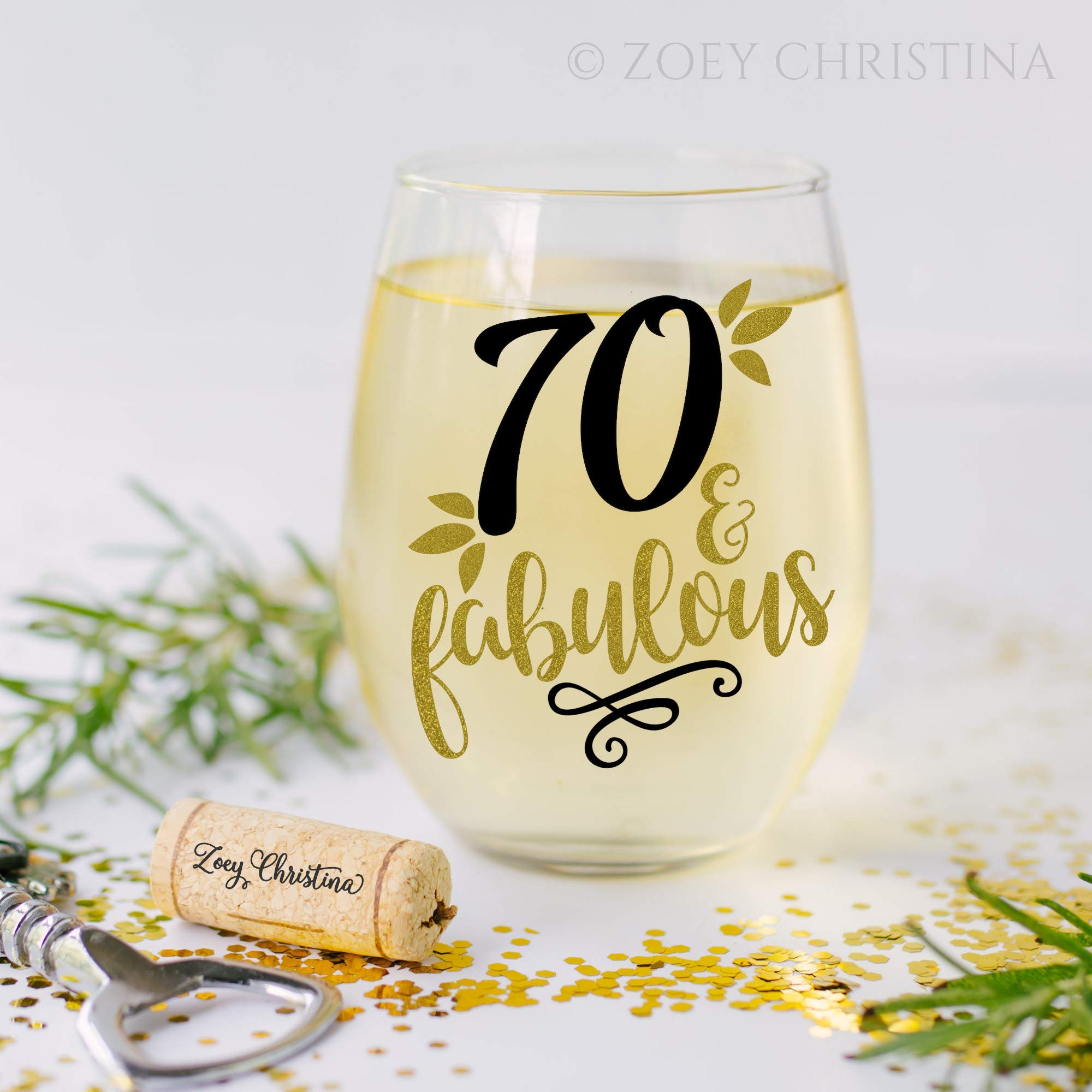 70 and Fabulous gifts for Women Stemless Wine Glass 70th Birthday gift for her 0244
