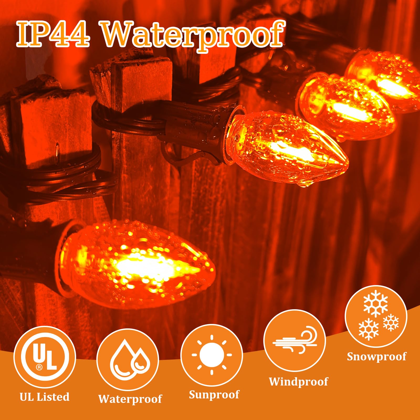 A-OKHOSE 25 Pack C7 Orange LED Replacement Bulbs, Christmas Clear Orange String Light Bulbs, Bright Plastic Shatterproof LED Bulb for Christmas Outdoor String Lights, Candle Lights and Night Lights