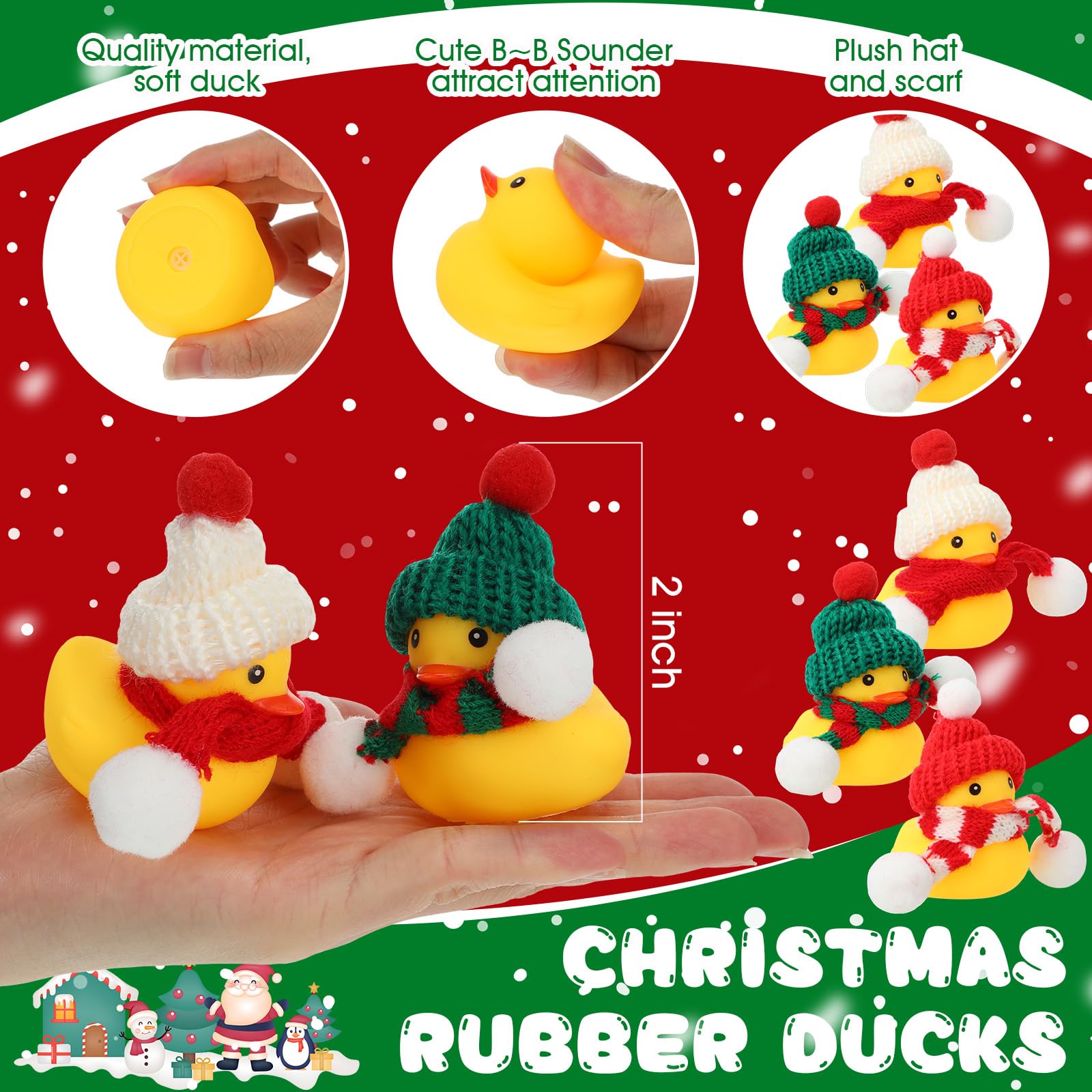 48 Pcs Christmas Rubber Ducks 2 Inch Mini Christmas Ducks Bath Toys Xmas Party Decorations Holiday Rubber Ducks with Drawstring Gift Bag for Boy Girl Holiday Class Prizes(Assorted Style)