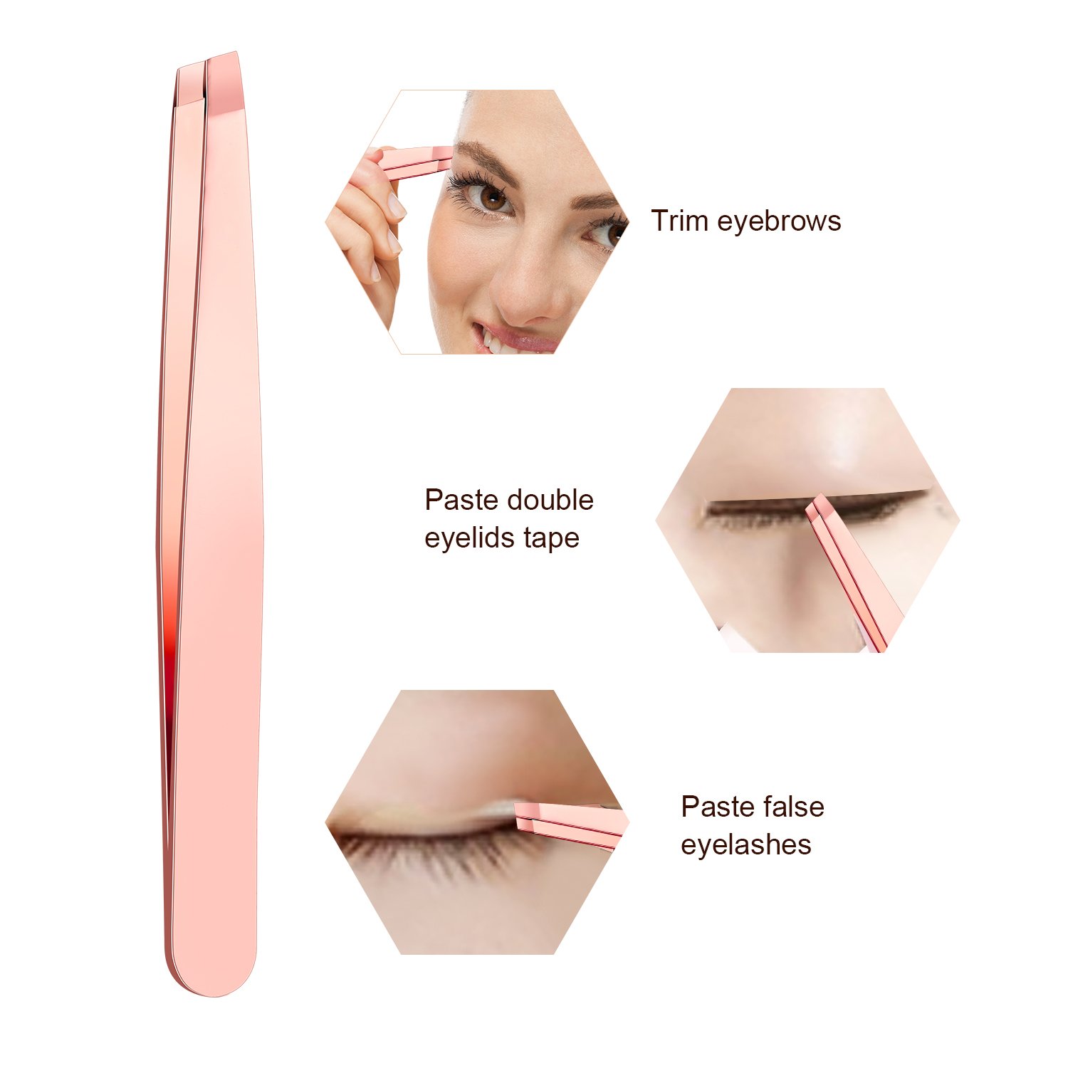 Jovitec Fake Eyelashes Applicator Tool, Slant Tip Hair Tweezers, Eyebrow Tweezers Eyebrow Scissors, 4 Pieces with Black Velvet Bag (Rose Gold)