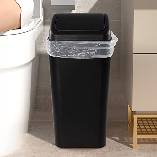 Bblina Plastic Swing Lid Trash Can, 16 Liter Waste Bin, Black, F