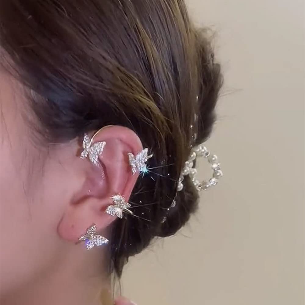 4PCS Women's No Pierced Ear Clips Butterfly Flower Flying Swallow (4PCS Butterfly Flower Ear Clips)