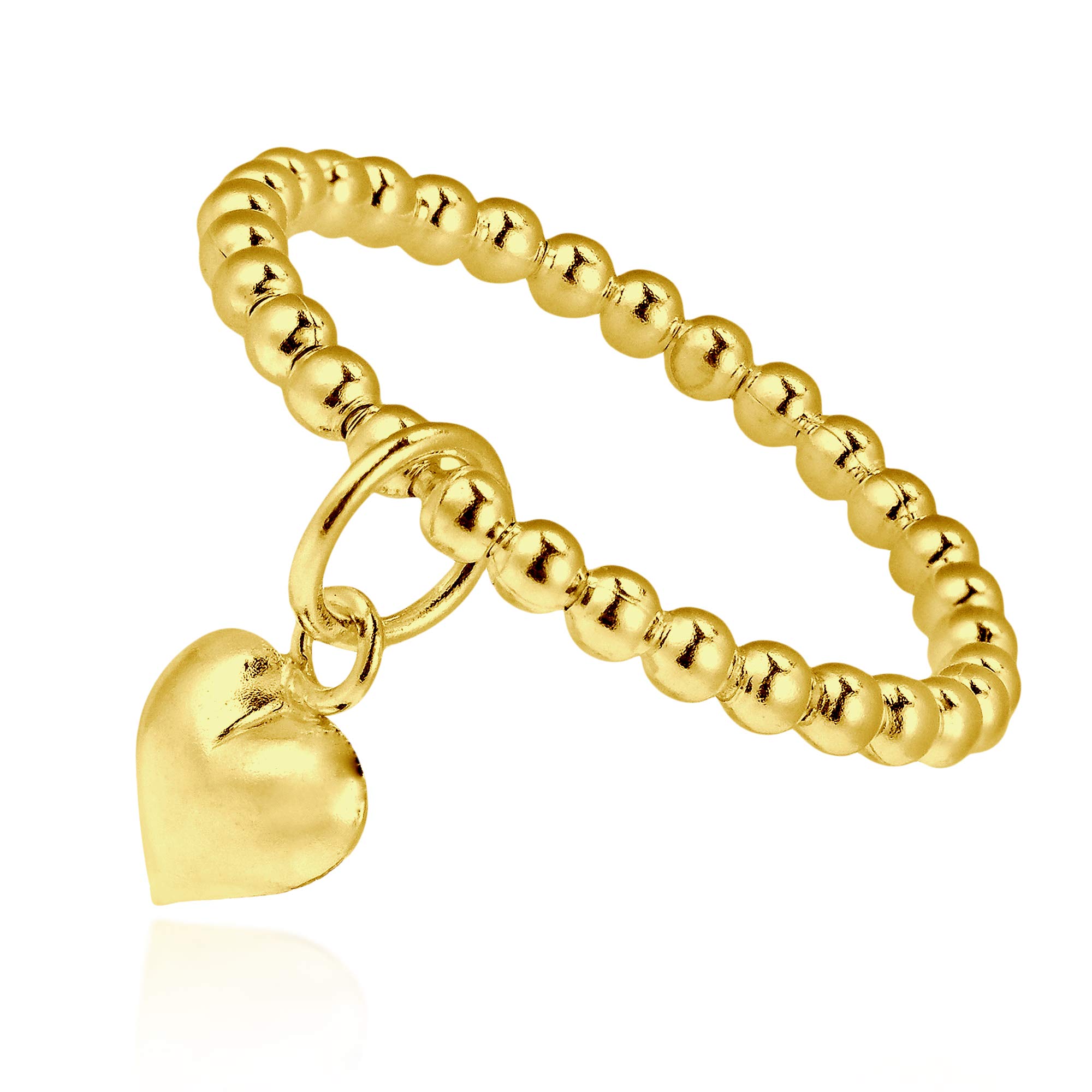 AeraVida Cute Dangle Heart Eternity Bead Ball Gold Plated Over .925 Sterling Silver Ring (7)