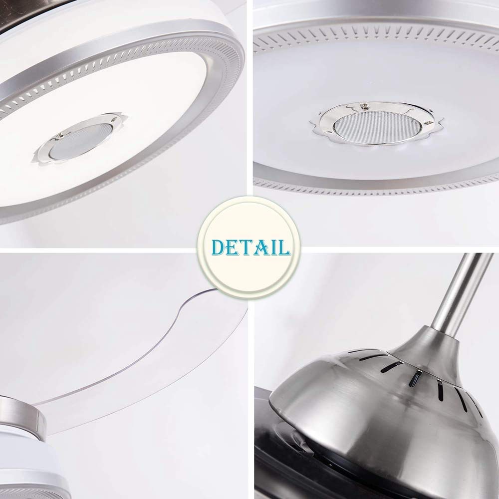 42 Inch Modern Retractable Ceiling Fans with Light Smart Bluetooth Music Player Chandelier 7 Colors Invisible Blades with Remote Control 36W
