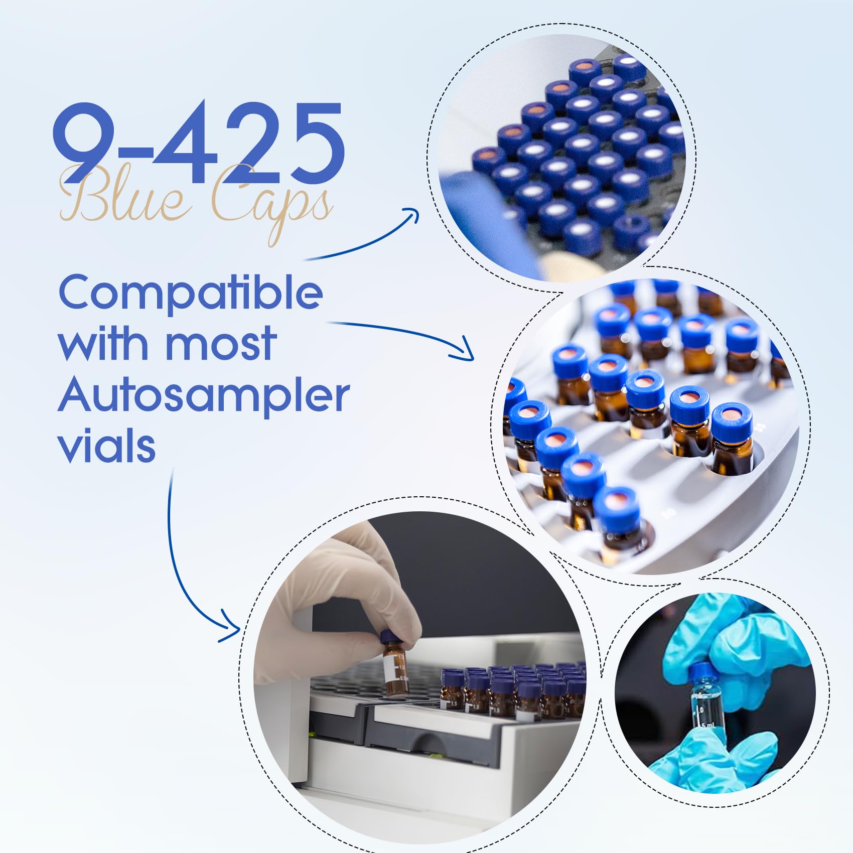 ALWSCI 9-425 HPLC Screw Thread Caps with Septa, White PTFE/Red Silicone Septa for 2ml ND9 Autosampler Vials, 100 pcs/pk