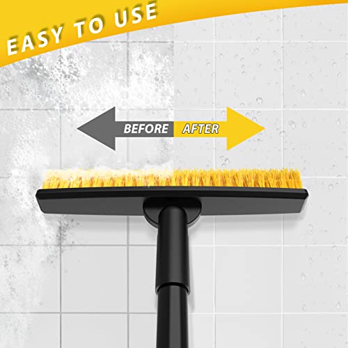 Bonpally Grout Scrub Brush with 57" Telescopic Handle, Shower Floor Brush Scrubber with V-shape Stiff Bristles,Grout Cleaner Brush for Cleaning Tile,Bathroom,Kitchen,Hard to Reach Corners Areas,Yellow
