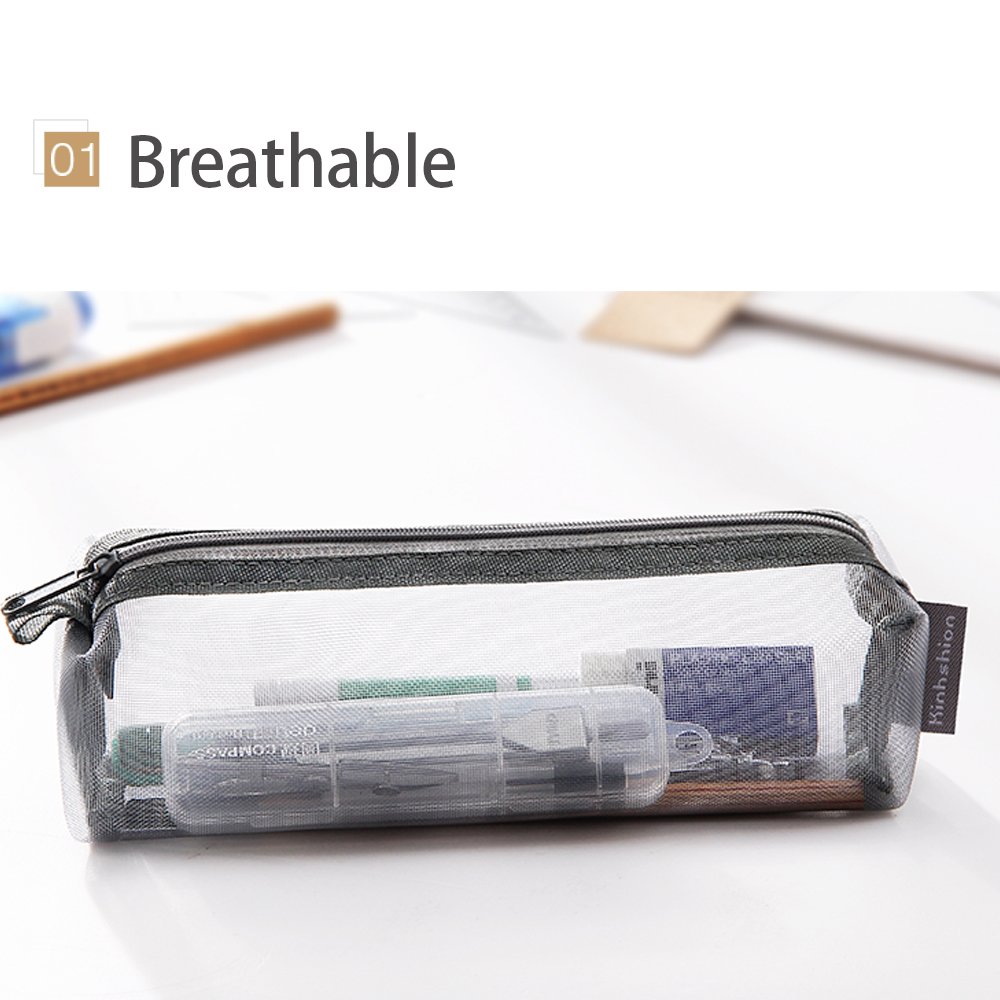 Kinhshion Mesh Pen Bag Pencil Case Makeup Tool Bag Storage Pouch Purse