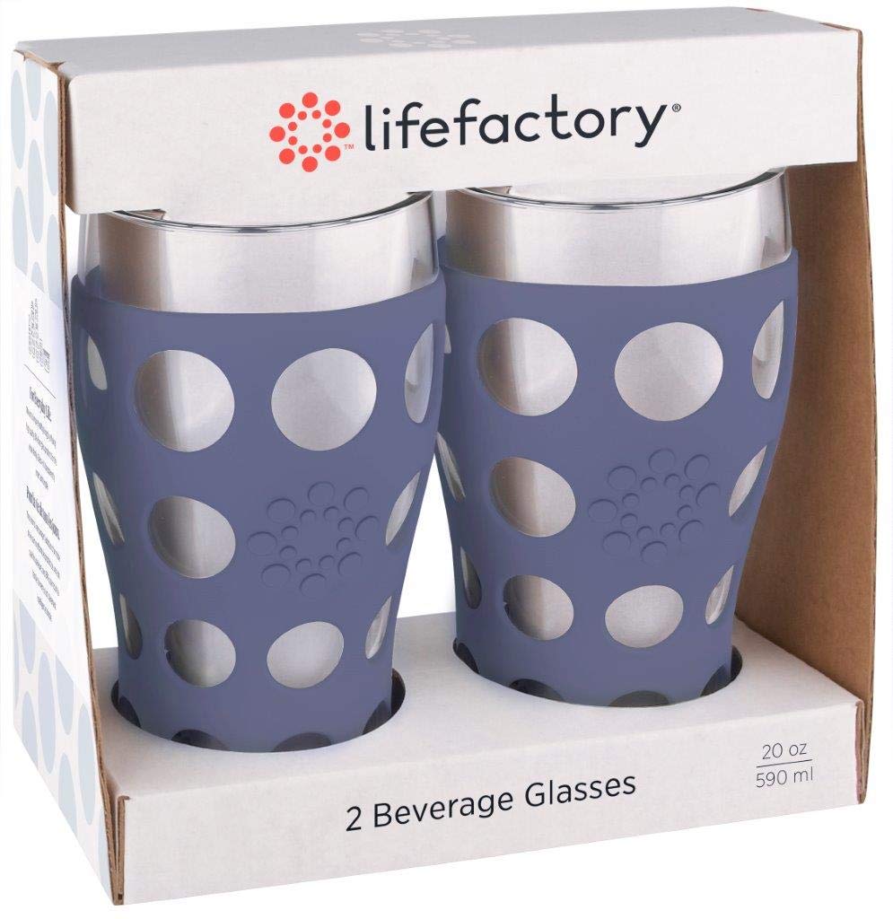 Lifefactory 20-Ounce BPA-Free Indoor/Outdoor Protective Silicone Sleeve Beverage Glass, 2-Pack, Dusty Purple