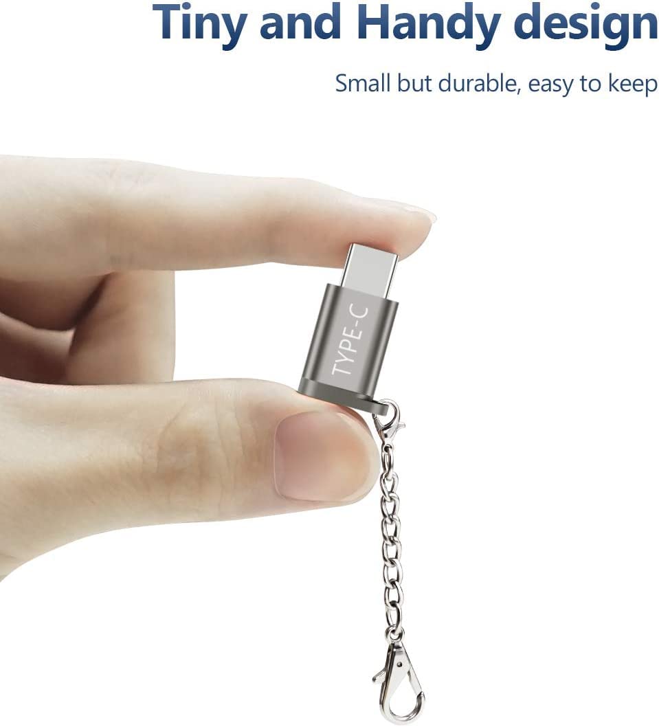 JSAUX Micro USB (Female) to USB C Adapter 4-Pack, Aluminum USB Type C Adapter with Keychain Fast Charging Compatible with Samsung Galaxy S10 S9 S8 Plus Note 9 8, LG V30 G5 G6, Moto Z Z2, more (Grey)
