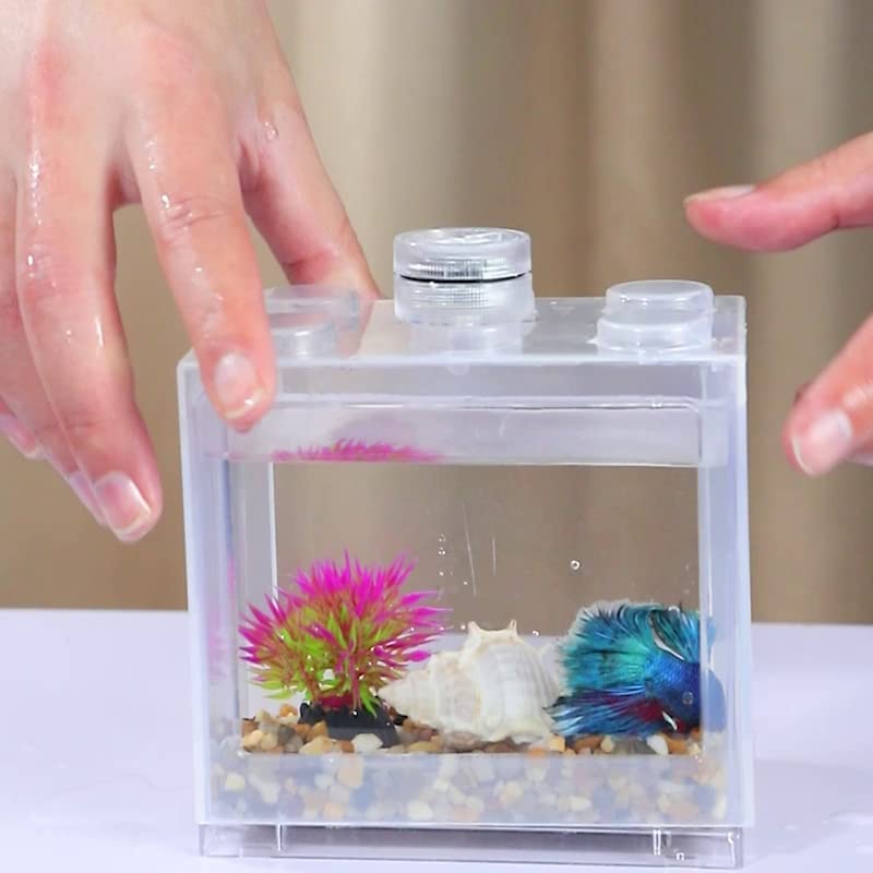 AWXZOM 2pack Small Betta Fish Tank,Small Fish Tank Plastic Fish Bowl Small Goldfish Bowl Small Aquarium beta Fish Tank with Cover (2pack-Small-Clear)