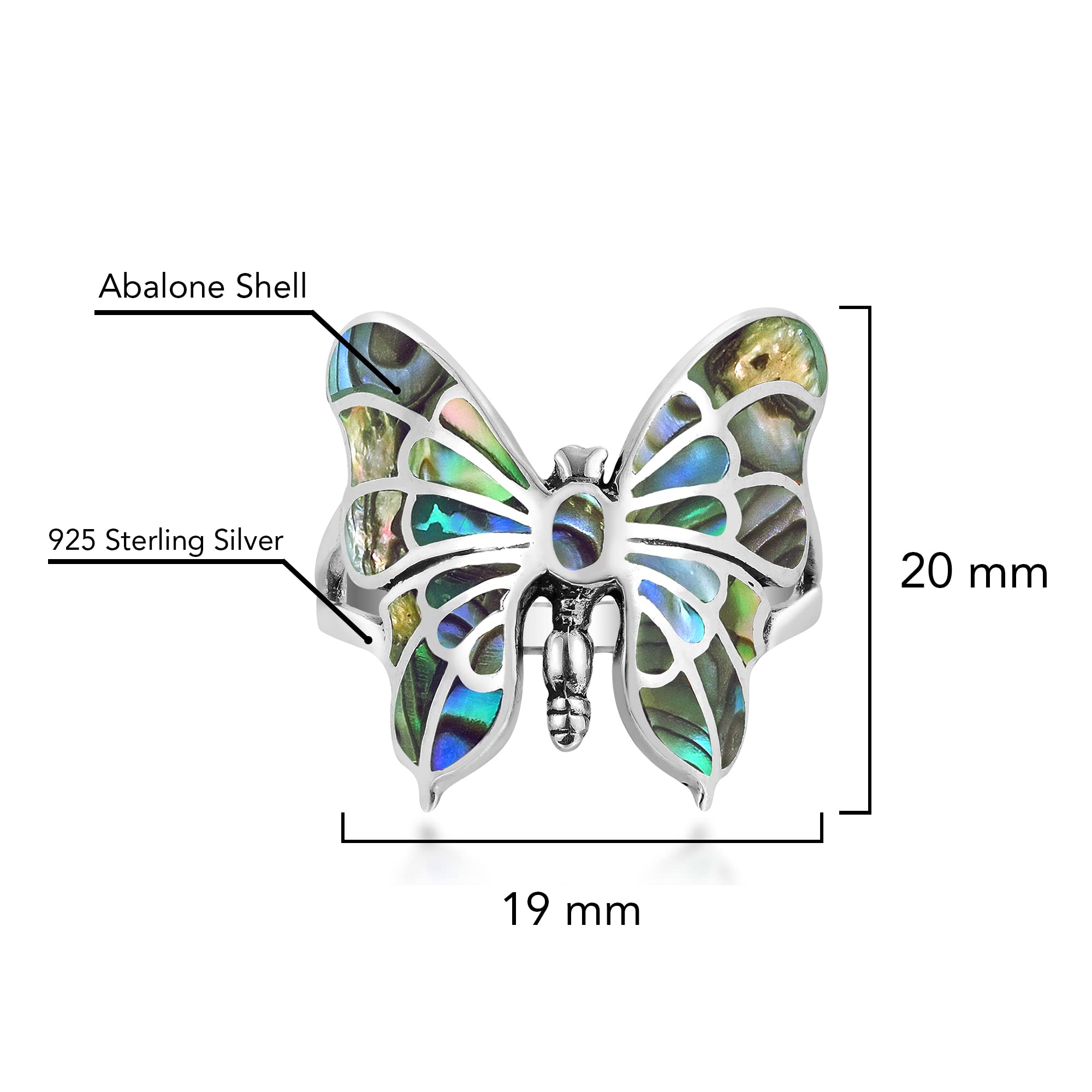 AeraVida Exotic Graceful Butterfly Abalone Shell Inlay .925 Sterling Silver Ring | Casual Comfort Fit Silver Rings for Women | Butterfly Ring | Gift for Women (8)