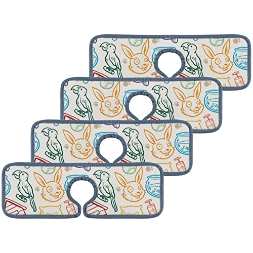 Absorbent Kitchen Faucet Mats 4 Pieces Colorful Pets Funny Faucet Sink Splash Guard Bathroom Counter and RV,Faucet Counter Sink Water Stains Preventer