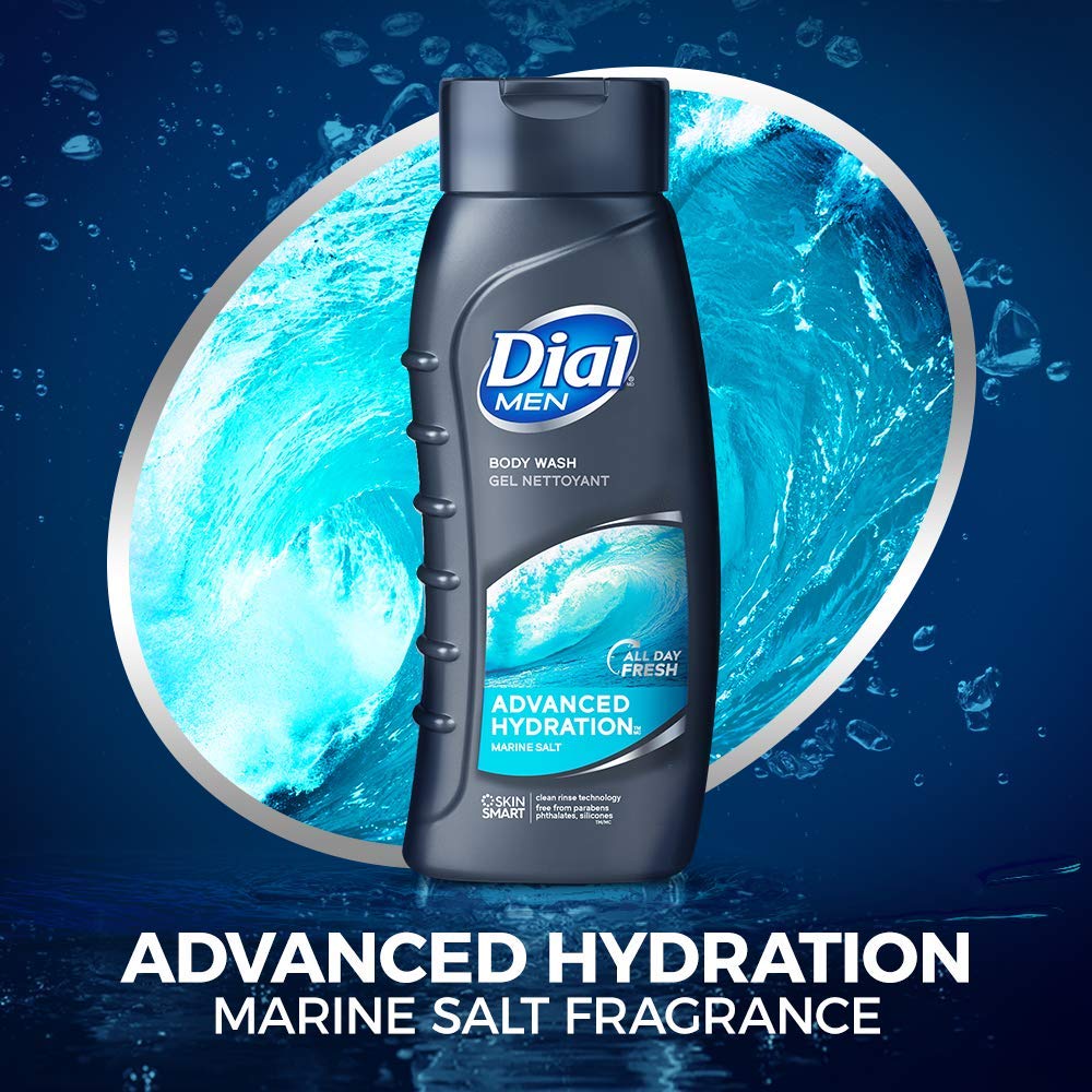Dial Men Body Wash, Advanced Hydration, 16 fl oz (Pack of 6)