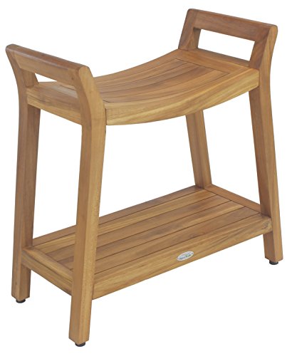 AquaTeak Patented Asia Ascend Teak Shower Bench with Elevated Height and Shelf