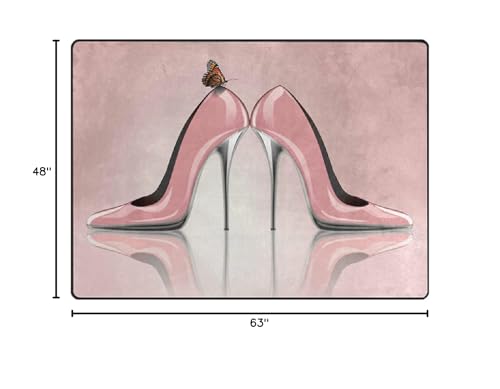 ALAZA High Heel Shoes Butterfly Non Slip Area Rug 4' x 5' for Living Dinning Room Bedroom Kitchen Hallway Office Modern Home Decorative