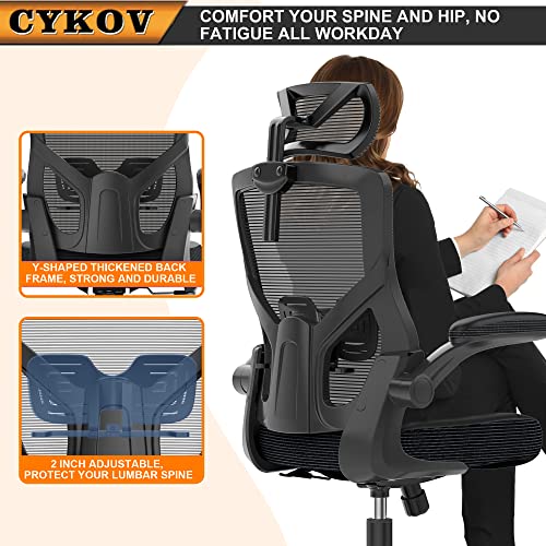 π―πΆπ΄π¬ πΆπππ°πͺπ¬ πͺπ―π¨π°πΉ, Ergonomic Mesh Desk Chair, High Back Computer Chair- Adjustable Headrest with Flip-Up Arms, Lumbar Support, Swivel Executive Task Chair (Modern, Black)