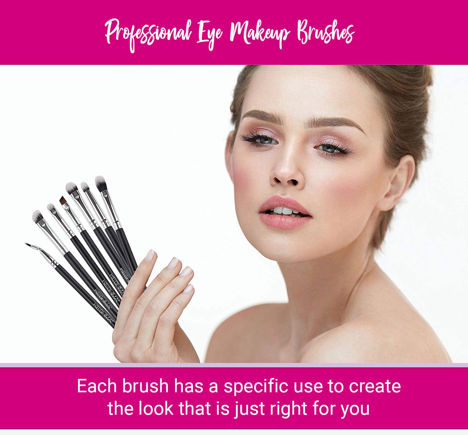 Keshima Professional Eye Makeup Brushes Set with Eyeshadow Brush, Eye Shadow Blending Brush, Smudge, Angled Crease, Pencil, Angled Eyeliner and Bent Eyeliner Brushes