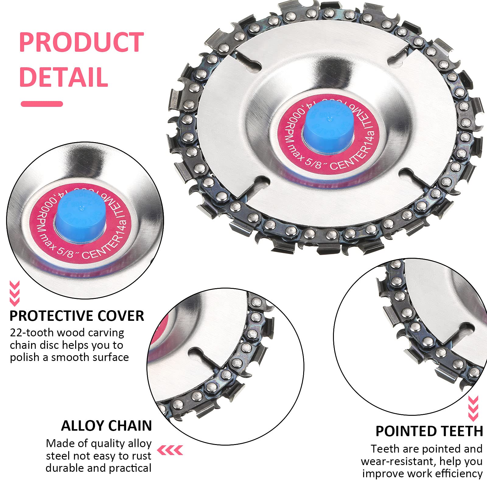 5 Pieces 5/8 Inch Chain Disc Saw Blades for Angle Grinders - 22 Teeth Wood Carving Discs and Grinding Attachment Wheels