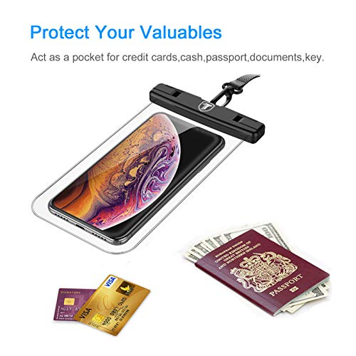 Tiflook Waterproof Pouch Phone Dry Bag Underwater Case for LG Stylo 6 5 4 Velvet Wing K51 K92 K31 V60 V50 V40 G8 G7 Journey Reflect Phone Pouch for Beach with Lanyard Neck Strap, Clear (2 Pack)