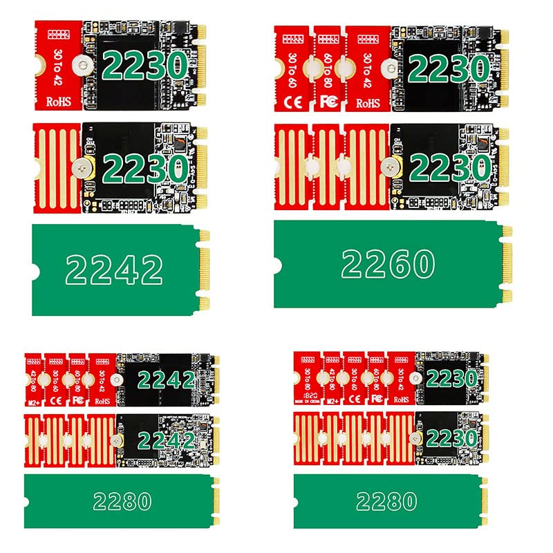 Acxico 2 Pcs M.2 NGFF NVMe SSD 2230 2242 2260 2280 Length Extend Adapter Bracket Card Plate